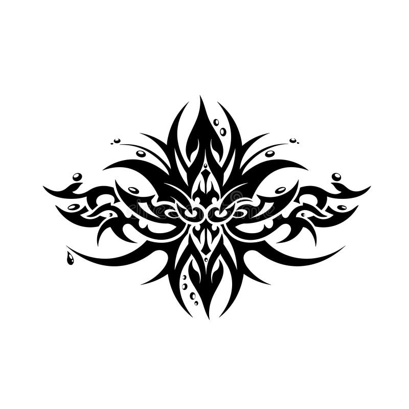 Symmetrical Tribal Pattern with Droplets in Black and White ...