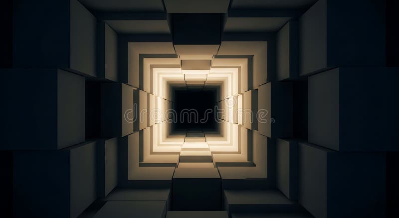 Symmetrical Tunnel with a Series of Illuminated Square Frames Creating ...