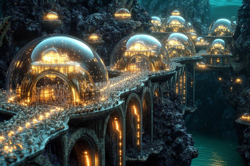 Symmetrical Underwater City Features Bubble-like Domes and Illuminated ...
