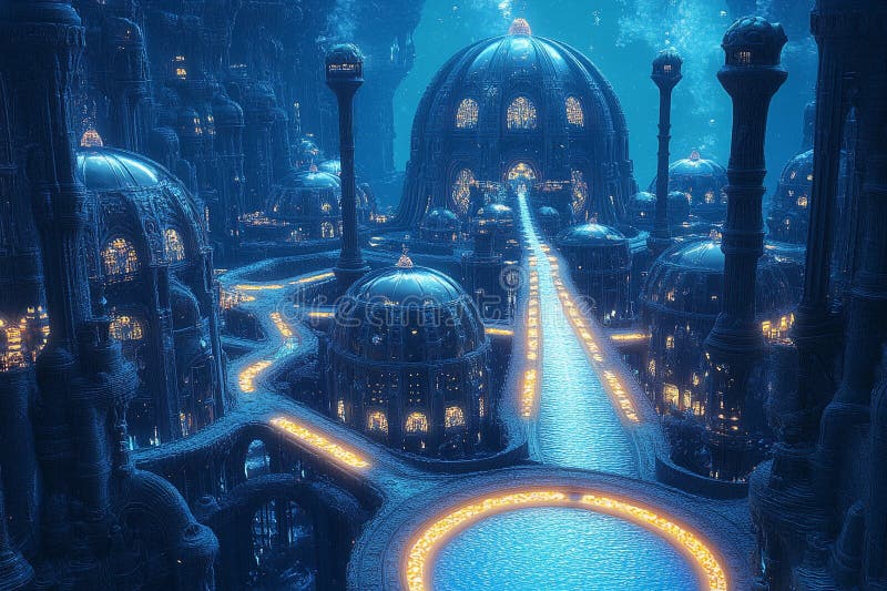 Symmetrical Underwater City Features Bubble-like Domes and Illuminated ...