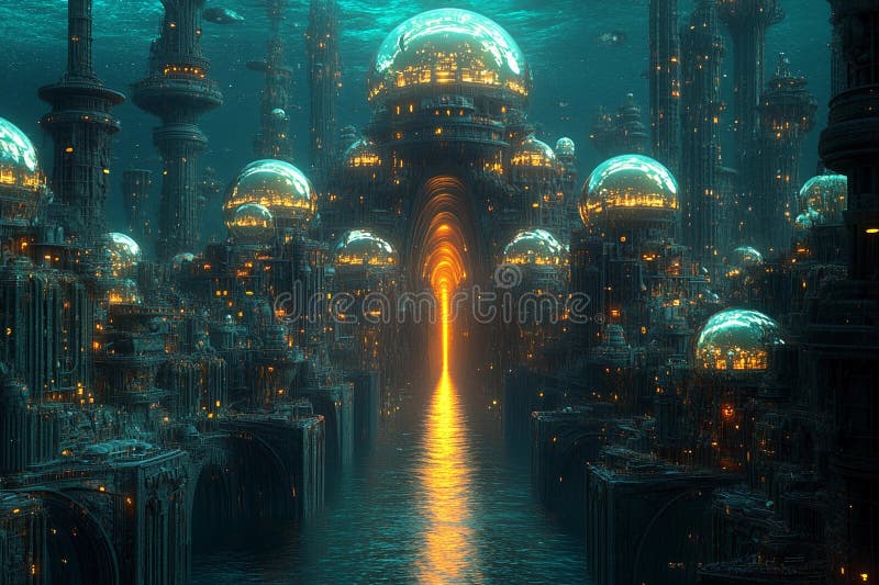 Symmetrical Underwater City Features Bubble-like Domes and Illuminated ...