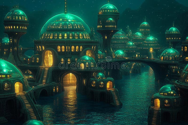 Symmetrical Underwater City Features Bubble-like Domes and Illuminated ...