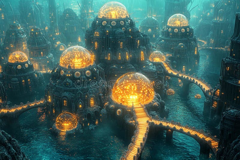 Symmetrical Underwater City Features Bubble-like Domes and Illuminated ...