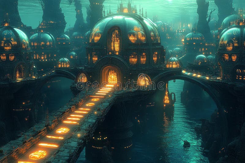Symmetrical Underwater City Features Bubble-like Domes and Illuminated ...
