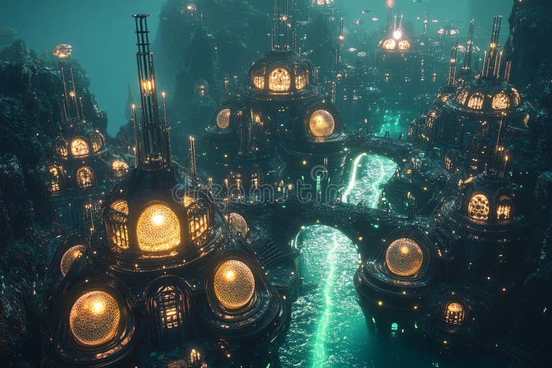 Symmetrical Underwater City Features Bubble-like Domes and Illuminated ...