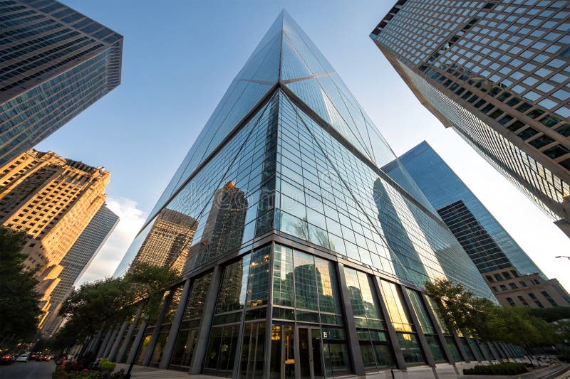 Symmetrical View of an Angular Skyscraper Stock Illustration ...