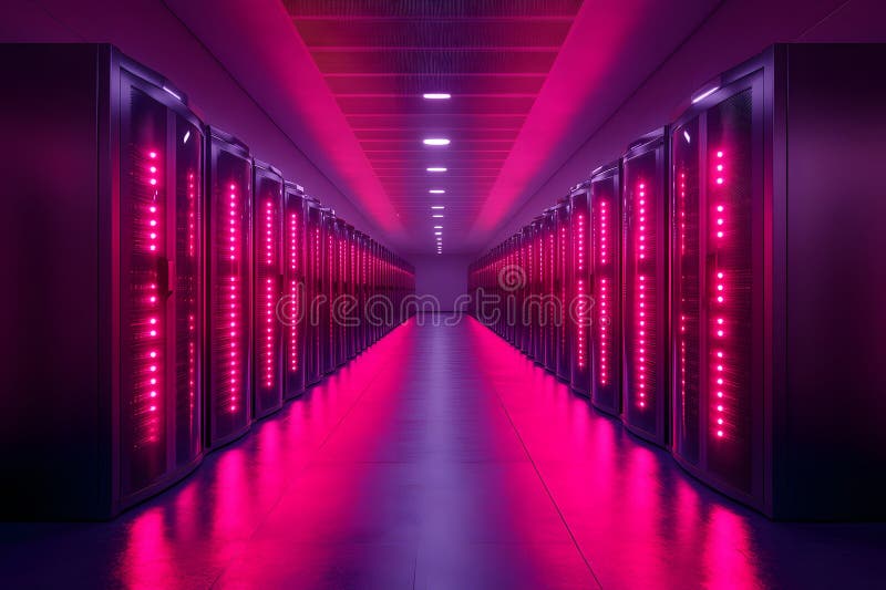 Futuristic Data Center Aisle with Neon Lighting - Technology and ...
