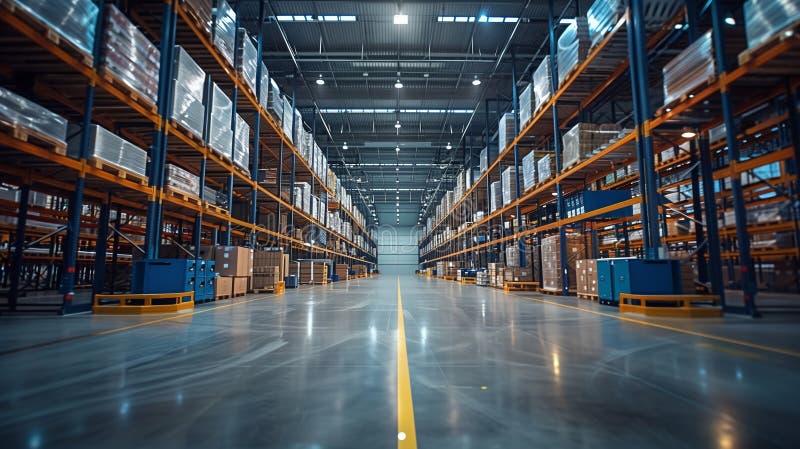 Symmetrical View Inside a Spacious Warehouse Stock Illustration ...