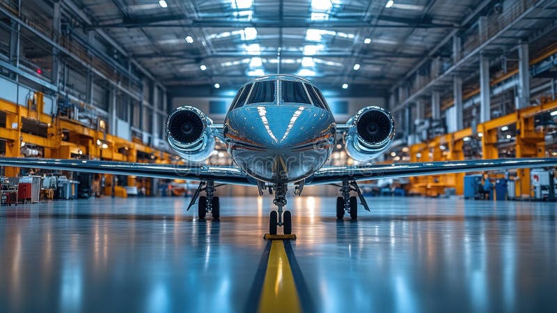 Symmetrical View of Jet Aircraft in Hangar Stock Illustration ...