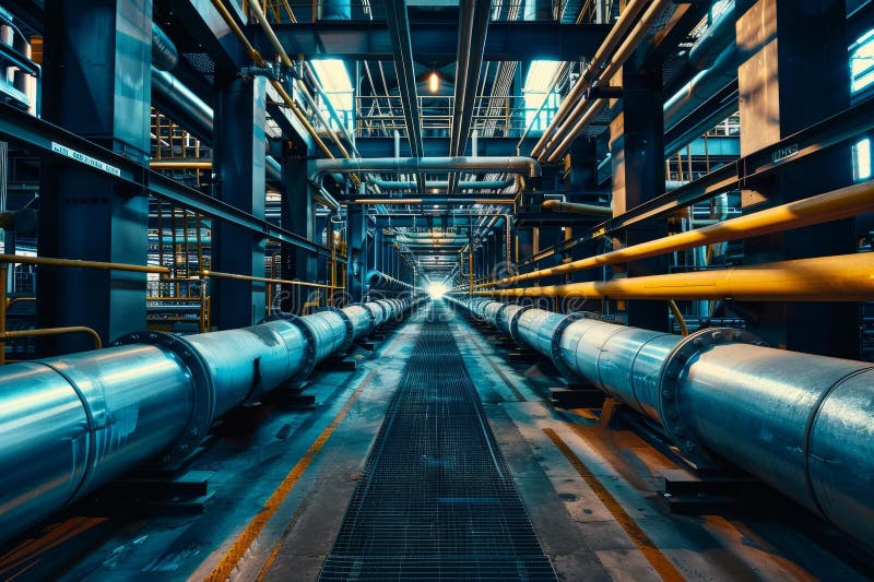 Industrial Pipeline Corridor in Factory Stock Photo - Image of steel, plant: 326379704