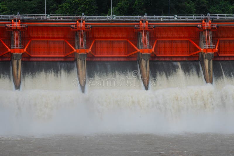Symmetrical View of Red Dam Gates Controlling River Flood Discharge ...