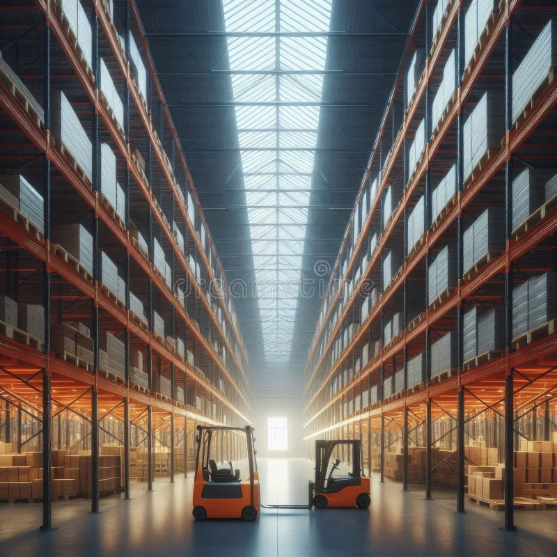 Symmetrical Warehouse Aisle View Stock Photo - Image of symmetrical ...