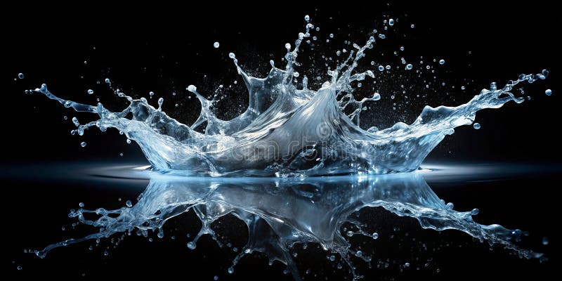 Symmetrical Water Splash Crown Reflection on Dark Background ...
