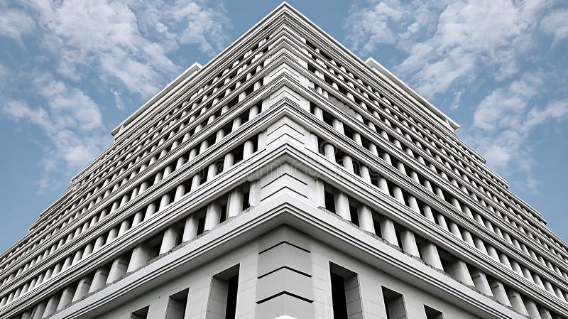 Symmetrical White Building Exterior with Geometric Design Under Blue ...