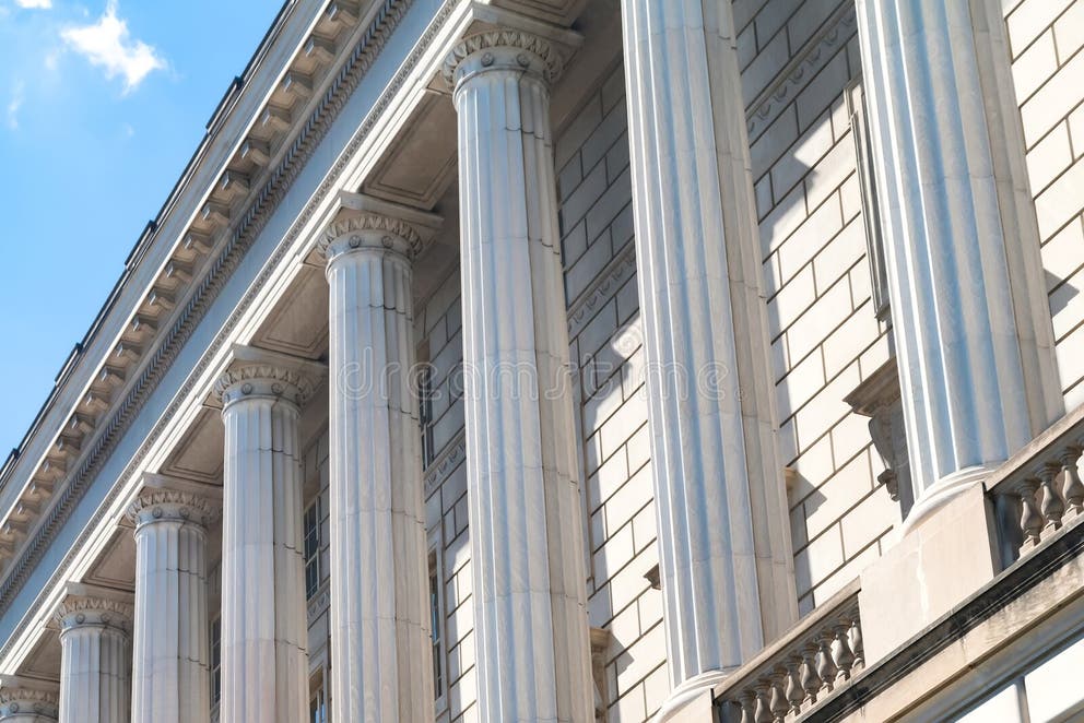 Symmetrical White Monumental Columns on the Facade of the Building ...
