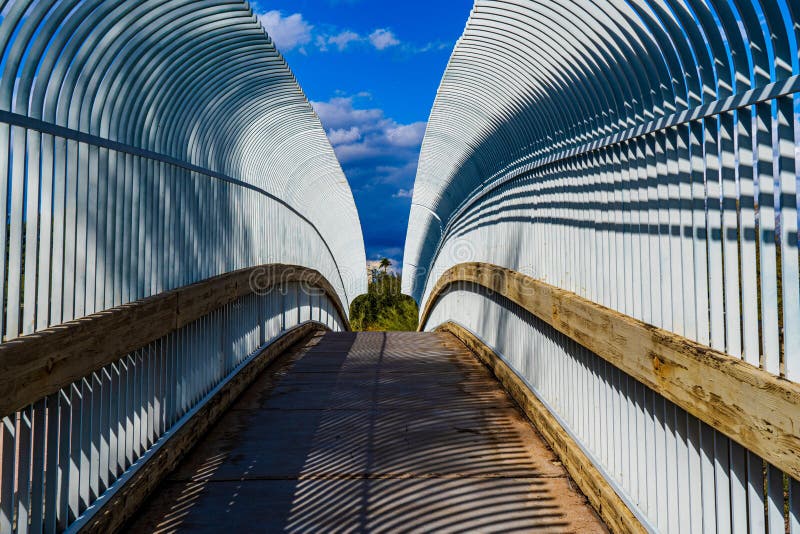 Symmetrical White Pedestrian Bridge Stock Image - Image of shapes ...