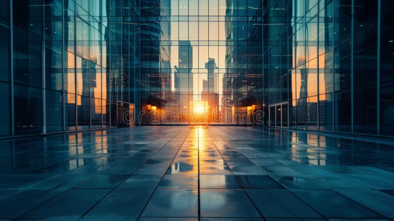 Symmetrical Windows in Modern Glass Building at Sunset with Reflective ...