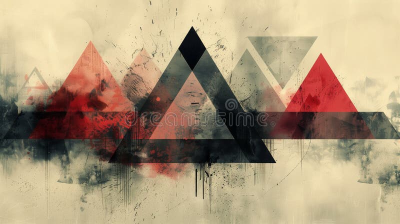 Symmetrically Arranged Red, Black, and White Triangles in an Abstract ...