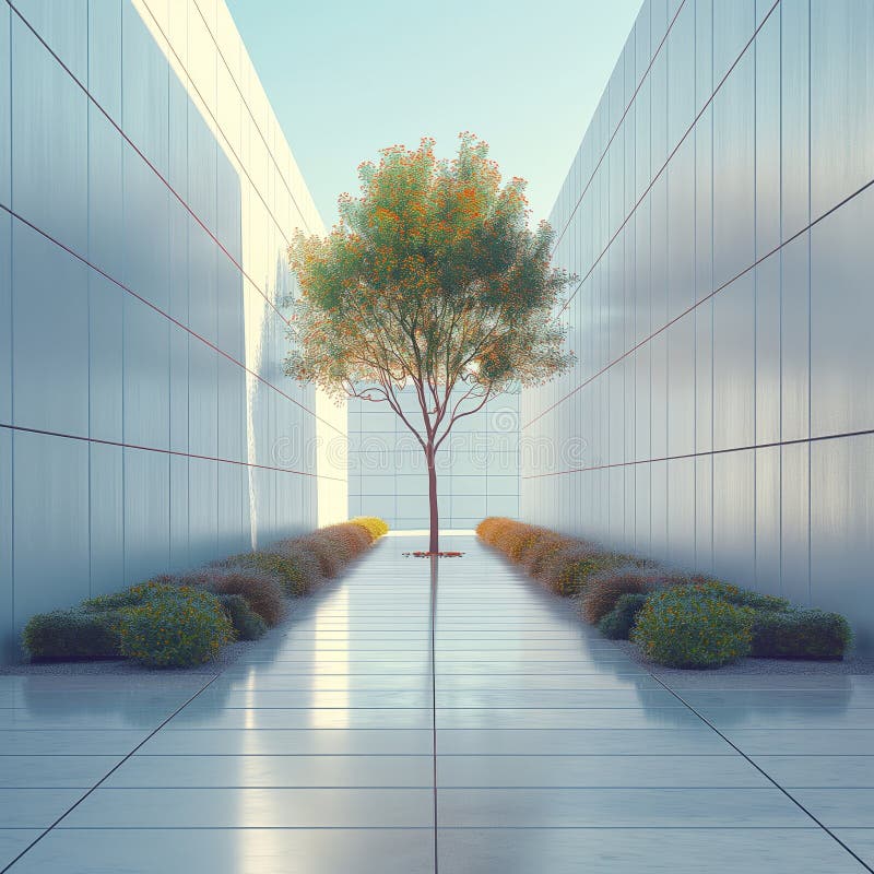 Reflective Path Leading To a Vibrant Tree Stock Photo - Image of ...