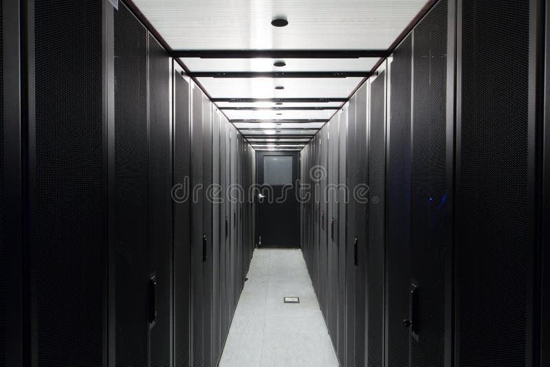 Symmetrically Telecommunication Racks in Corridor. Stock Photo - Image ...