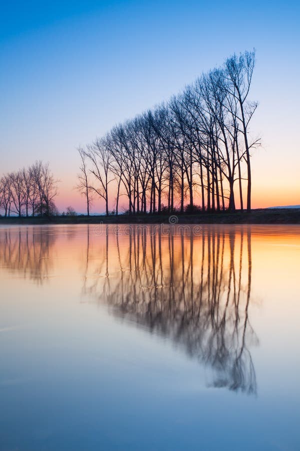 Symmetry - Autumn Morning on the River Stock Image - Image of calmness ...
