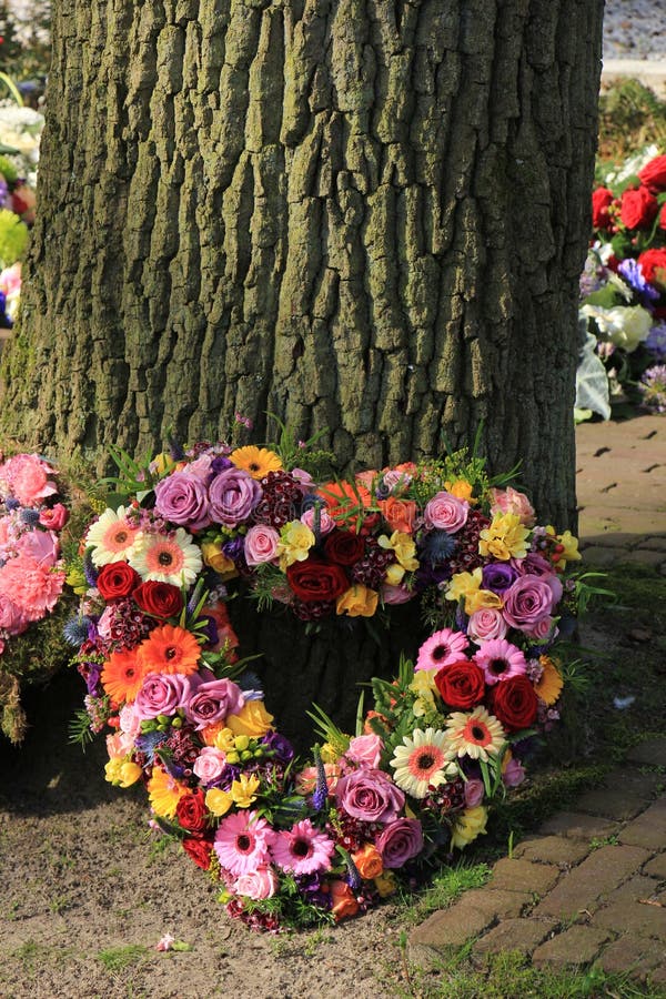 Sympathy Flowers Near a Tree Stock Photo - Image of arrangement, flower ...