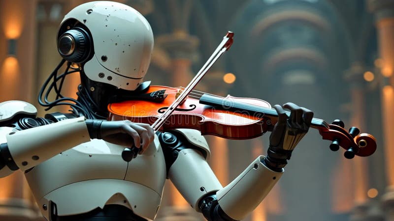 The Symphonious Robot: a Futuristic Android Skillfully Playing a Violin ...
