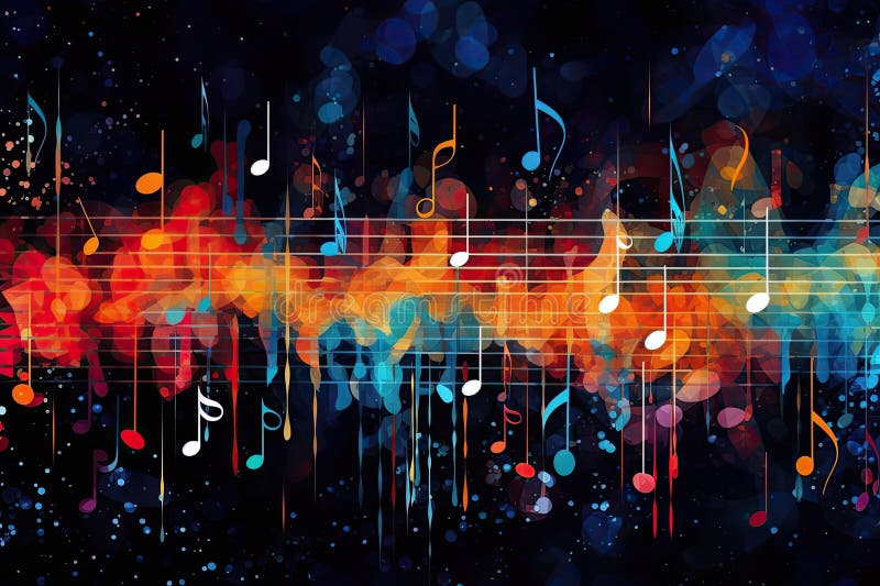 Symphony of Abstract Musical Notes on a Colorful Background, Evoking ...