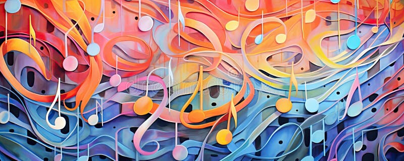 Symphony of Abstract Musical Notes on a Colorful Background, Evoking ...