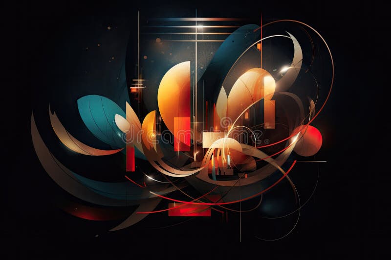 Symphony of Abstract Shapes and Lines on a Dark Background, Creating a ...