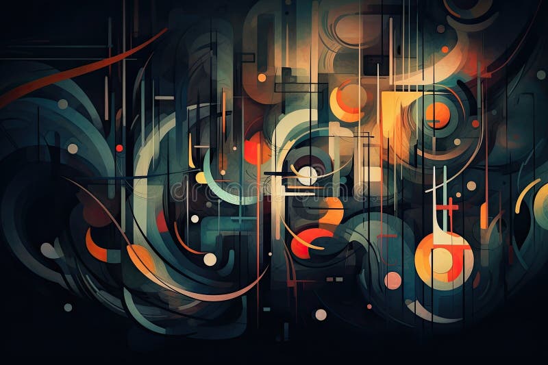 Symphony of Abstract Shapes and Lines on a Dark Background, Creating a ...