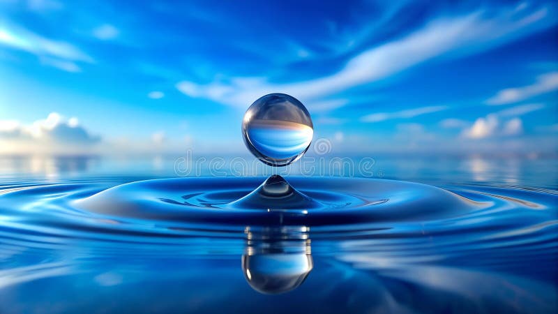 A Symphony of Blues a Single Water Drop Reflecting the Sky Generative ...