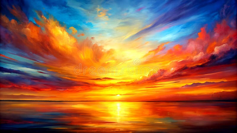 A Symphony of Color: Abstract Expressionism Meets the Sunset Generative AI Algorithmic Art Stock ...