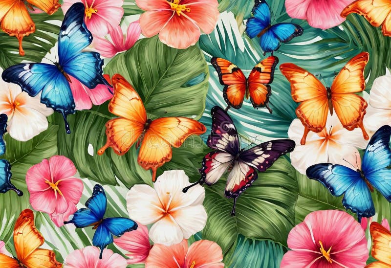 A Symphony of Color Butterflies and Leaves Interwoven Stock ...