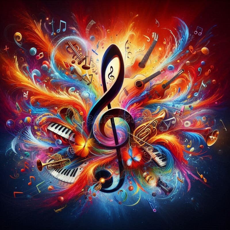 Symphony of Colors: Abstract Musical Art with Instruments and Notes ...
