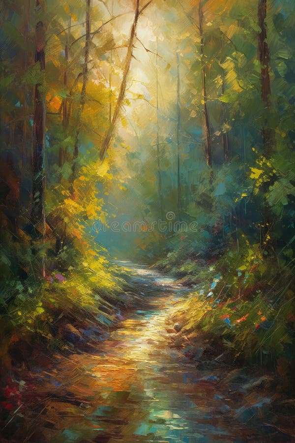 A Symphony of Colors: Impressionism Painting in the Forest. Stock ...