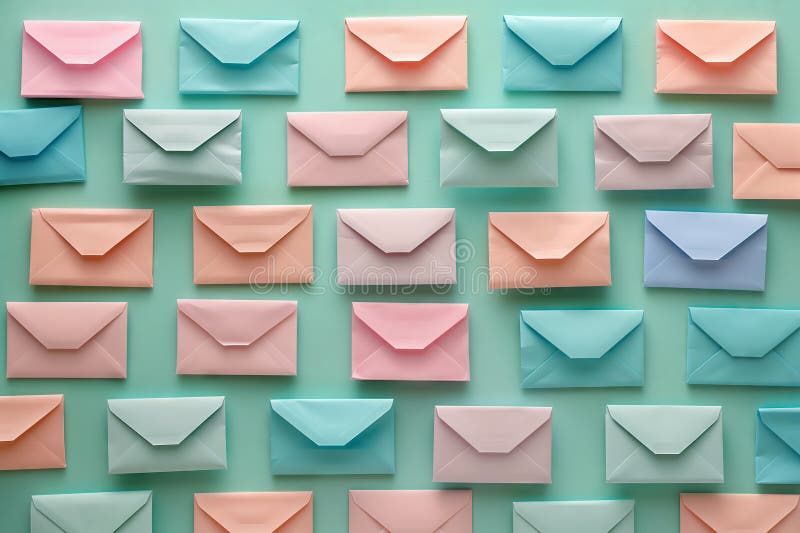 A Symphony of Colors: a Pattern of Envelopes Arranged on a Mint Green ...
