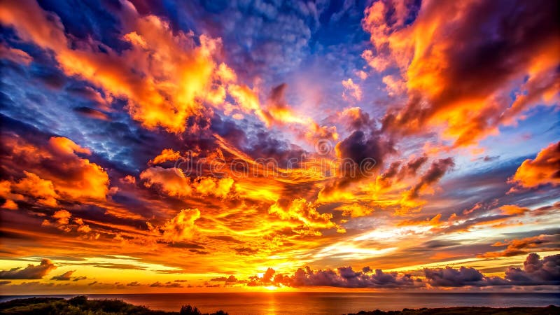 A Symphony of Colors in a Sunset Sky a Breathtaking View of the Horizon Where the Sun Dips Below ...