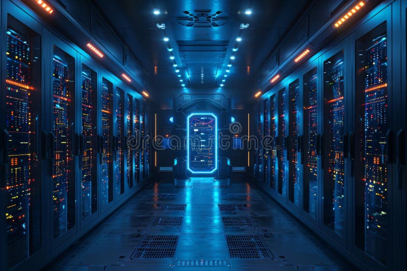 The Symphony of Data: a Technological Corridor Stock Illustration ...