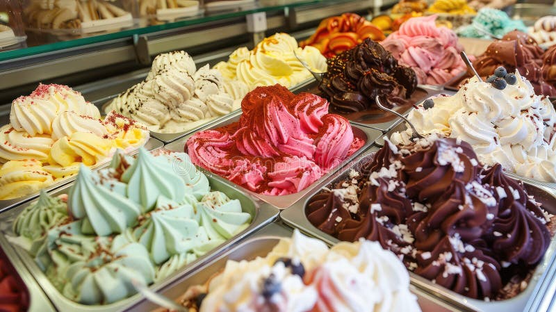 A Symphony of Flavors: an Array of Colorful Ice Cream Varieties, Each ...