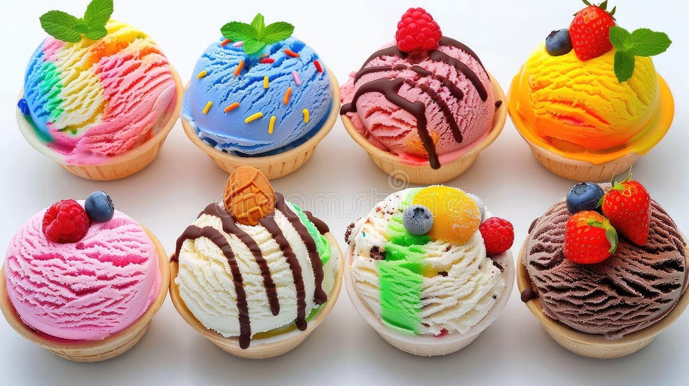 A Symphony of Flavors: an Array of Colorful Ice Cream Varieties, Each ...