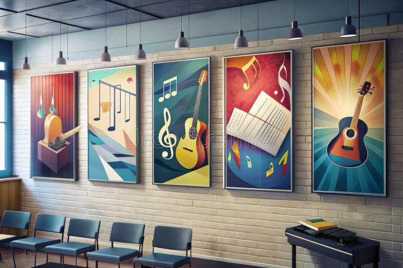 A Symphony of Instruments in Framed Retro Posters Stock Image - Image ...
