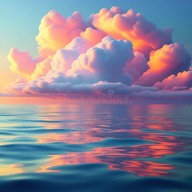 Oceanic Embrace: Where Sun-Kissed Clouds Dance Stock Illustration ...