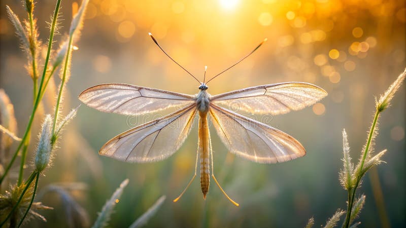 A Symphony of Light a Plume Moth Captured in the Soft Glow of a Morning ...