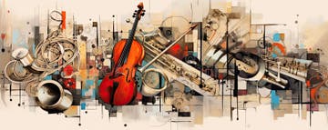 Symphony of Musical Notes and Instruments on an Abstract Background ...