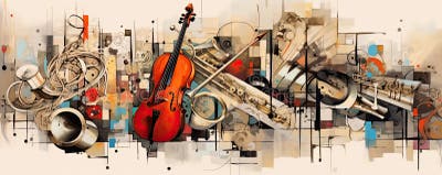 Symphony of Musical Notes and Instruments on an Abstract Background ...