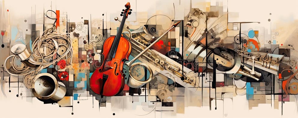 Symphony of Musical Notes and Instruments on an Abstract Background ...