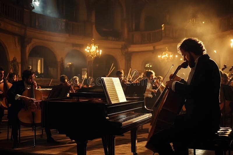 Symphony Orchestra Performing Classical Music in Grand Hall Stock Photo ...