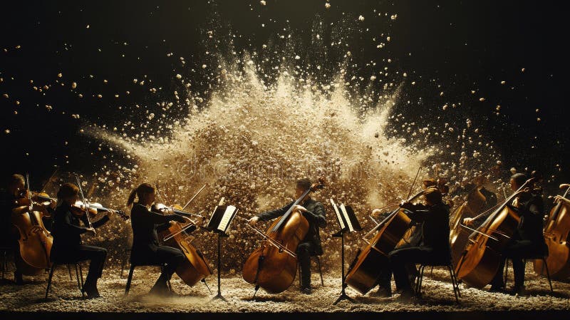 Symphony Orchestra with a Powerful Explosion of Dust and Light Stock ...