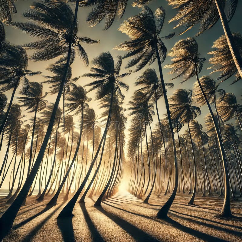 A Symphony of Palm Trees Swaying in Unison Their Shadows Castin Stock ...